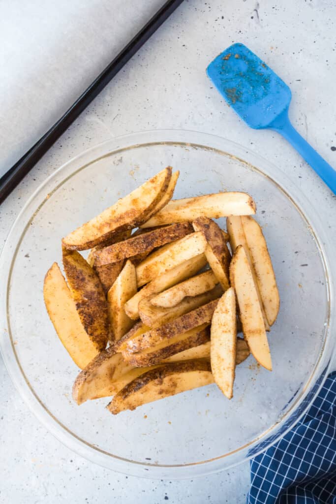 Golden Crispy Baked Potato Wedges - On My Kids Plate