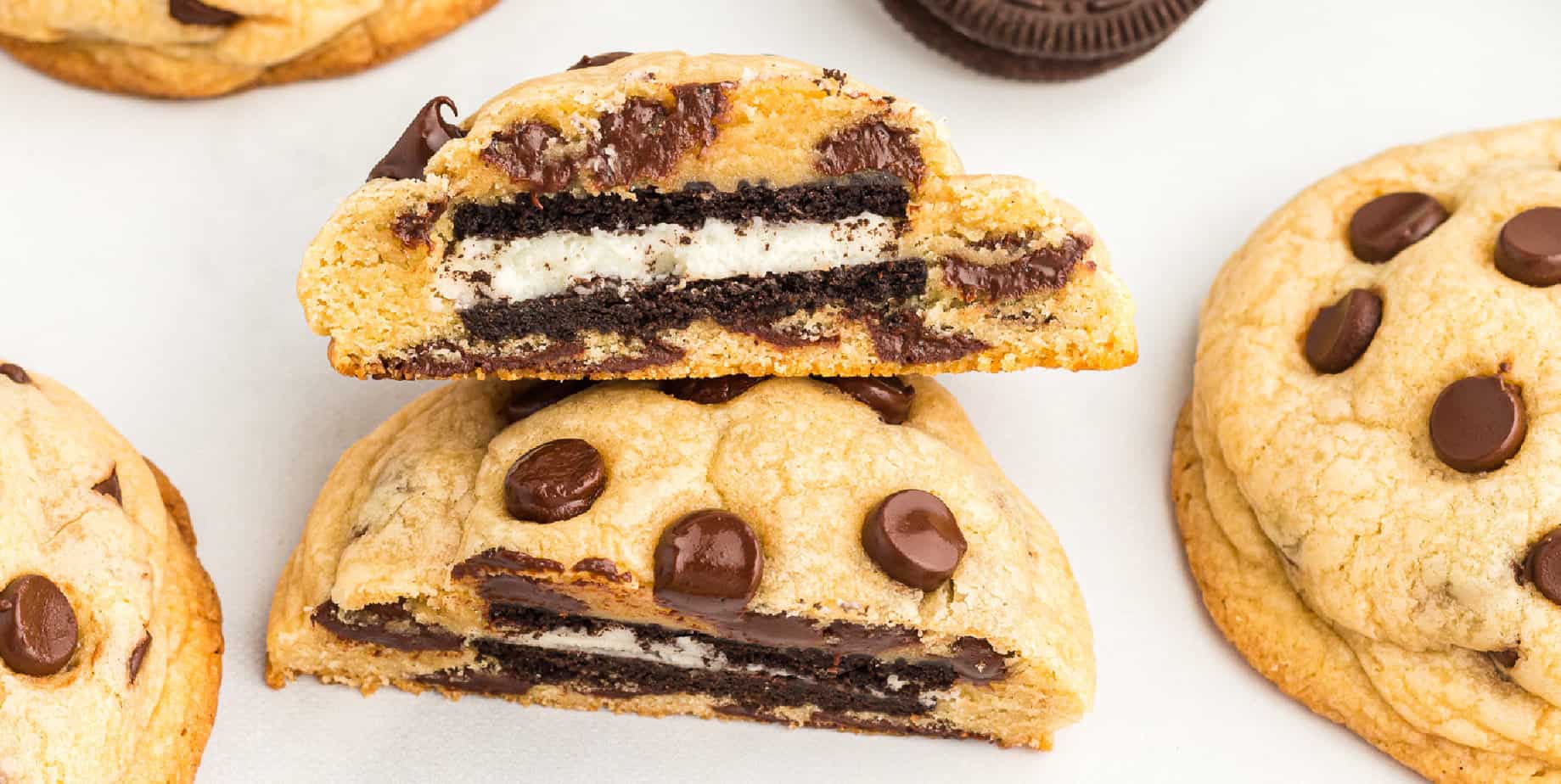 Gooey Oreo Stuffed Chocolate Chip Cookies - On My Kids Plate