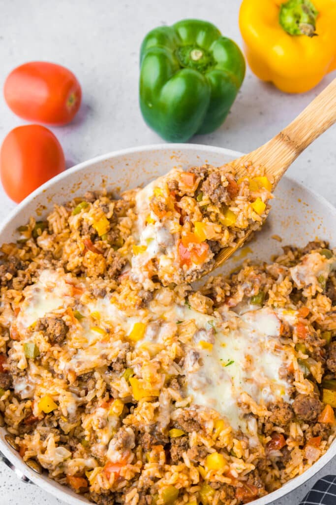 Cheesy Unstuffed Pepper Skillet (One Pan!) - On My Kids Plate