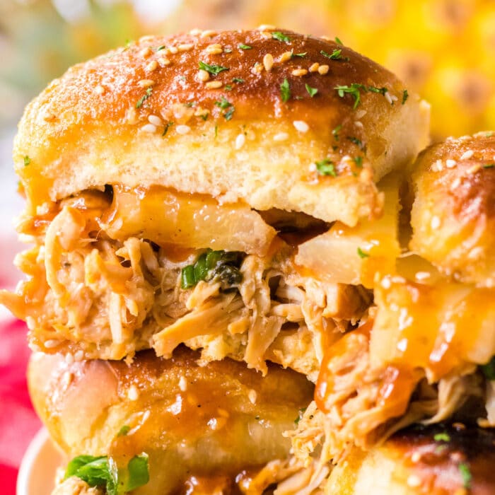 Slow Cooker BBQ Hawaiian Roll Chicken Sliders - On My Kids Plate