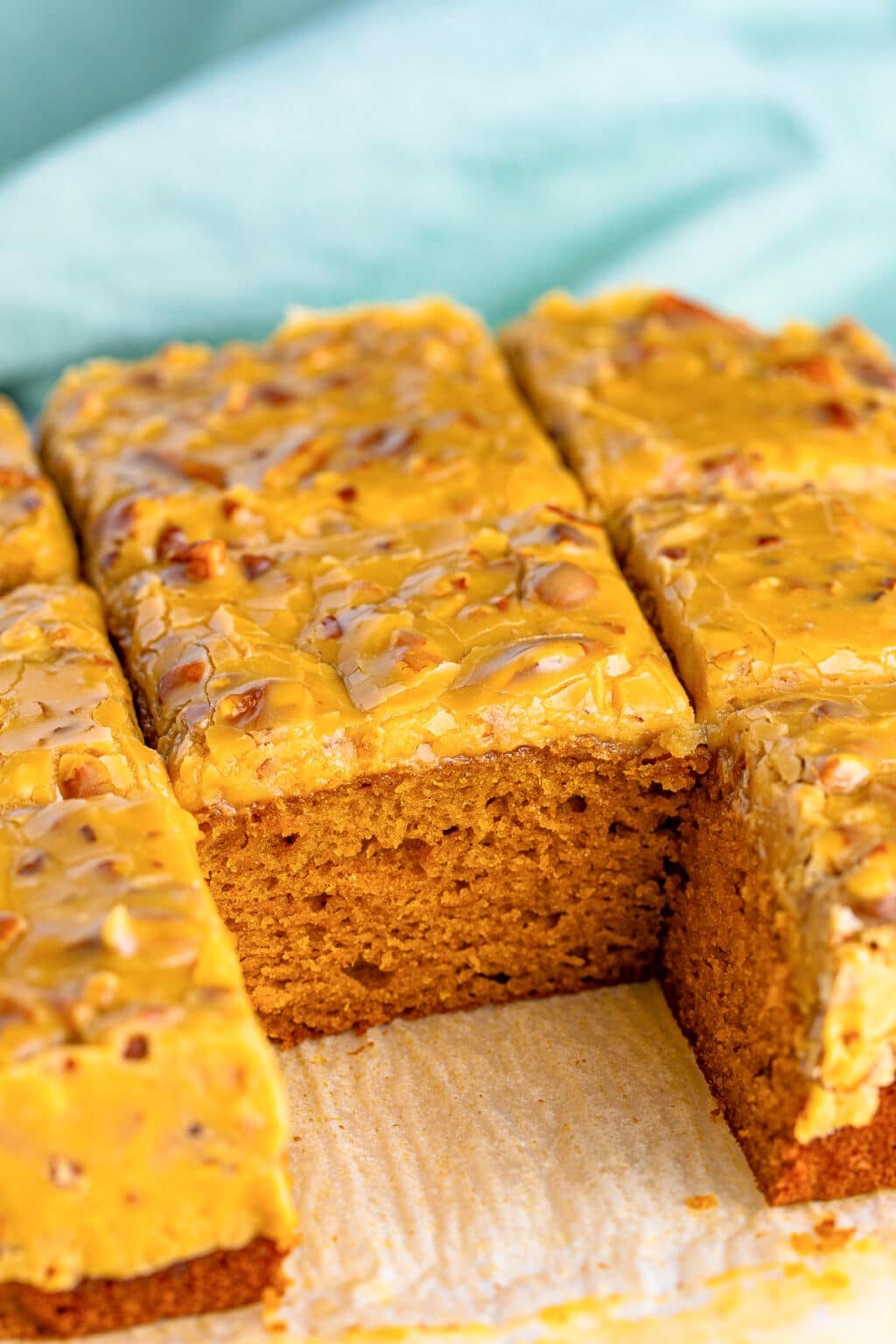 Pumpkin Snack Cake (With Praline Topping!) - On My Kids Plate
