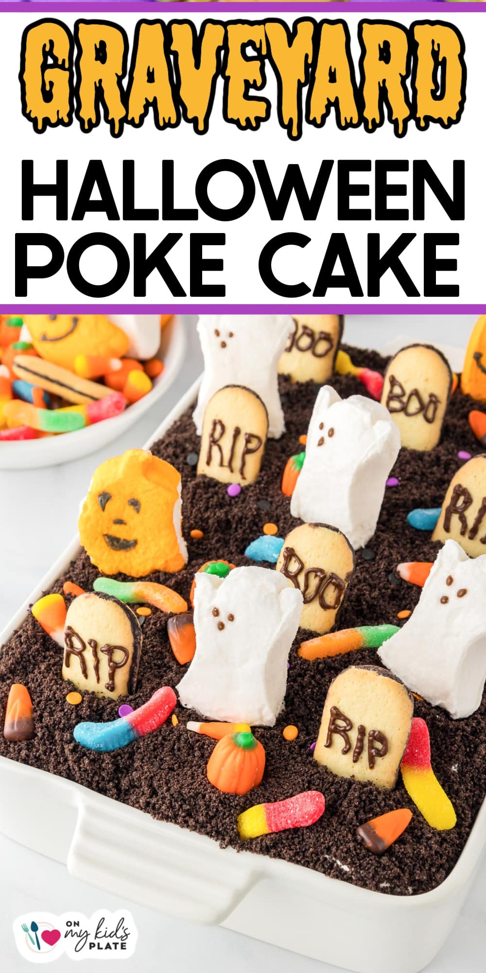 Spooky Graveyard Halloween Poke Cake - On My Kids Plate