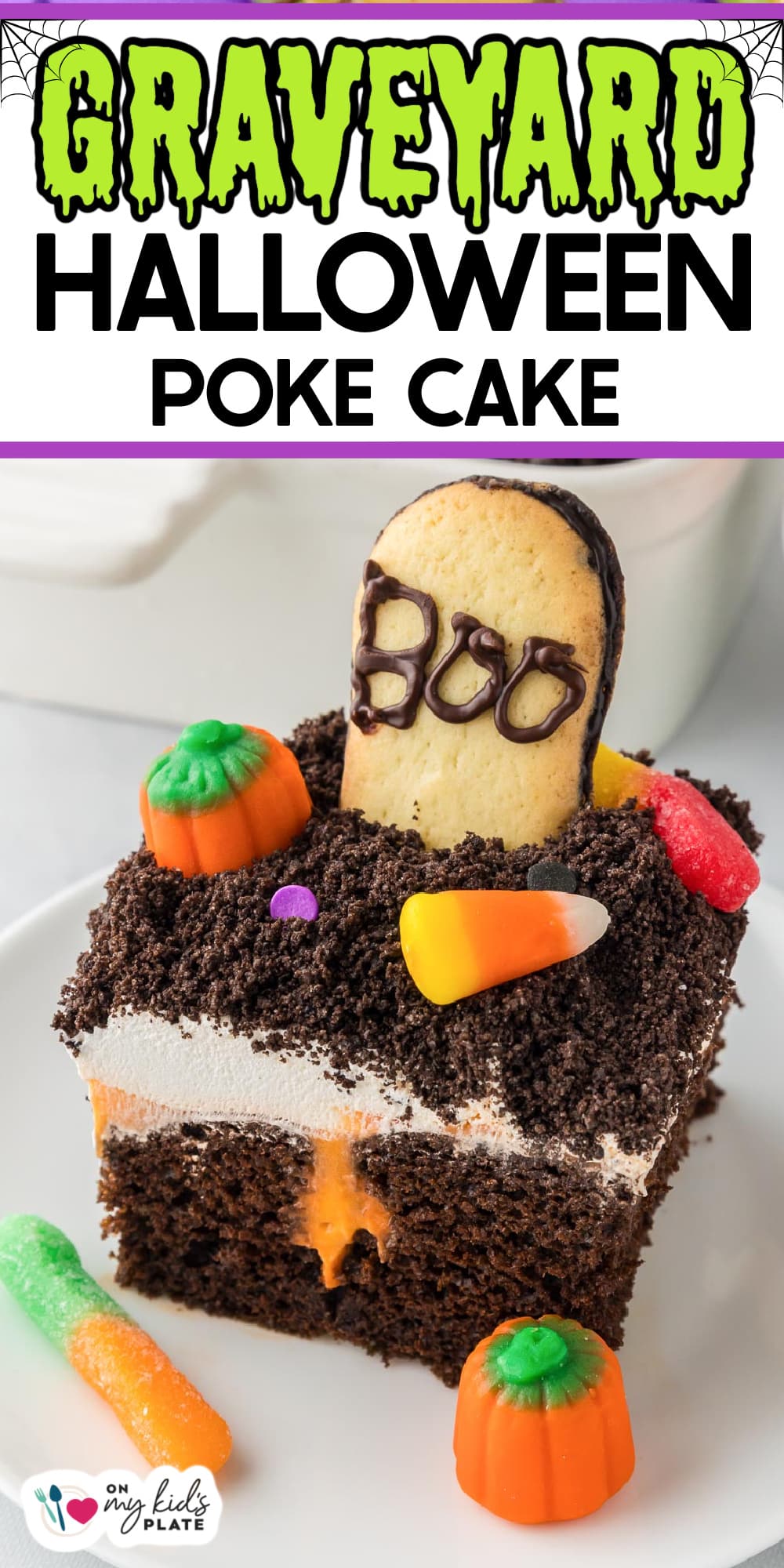 Spooky Graveyard Halloween Poke Cake - On My Kids Plate