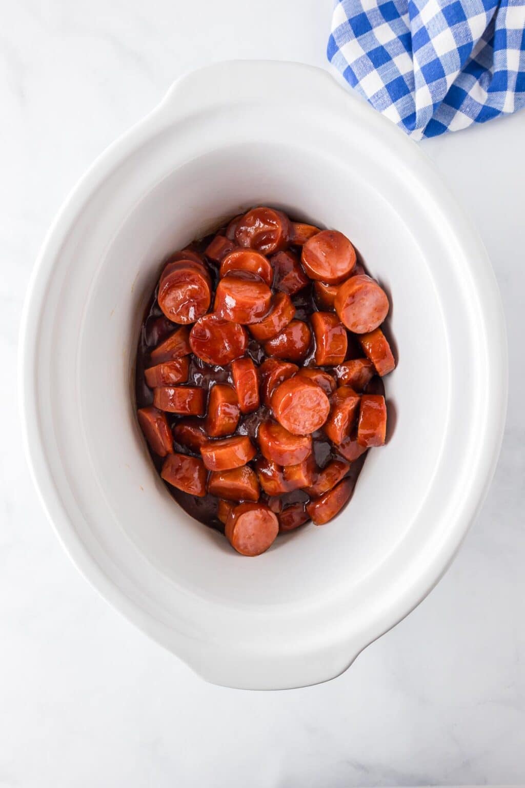 Slow Cooker BBQ Kielbasa Bites - On My Kids Plate