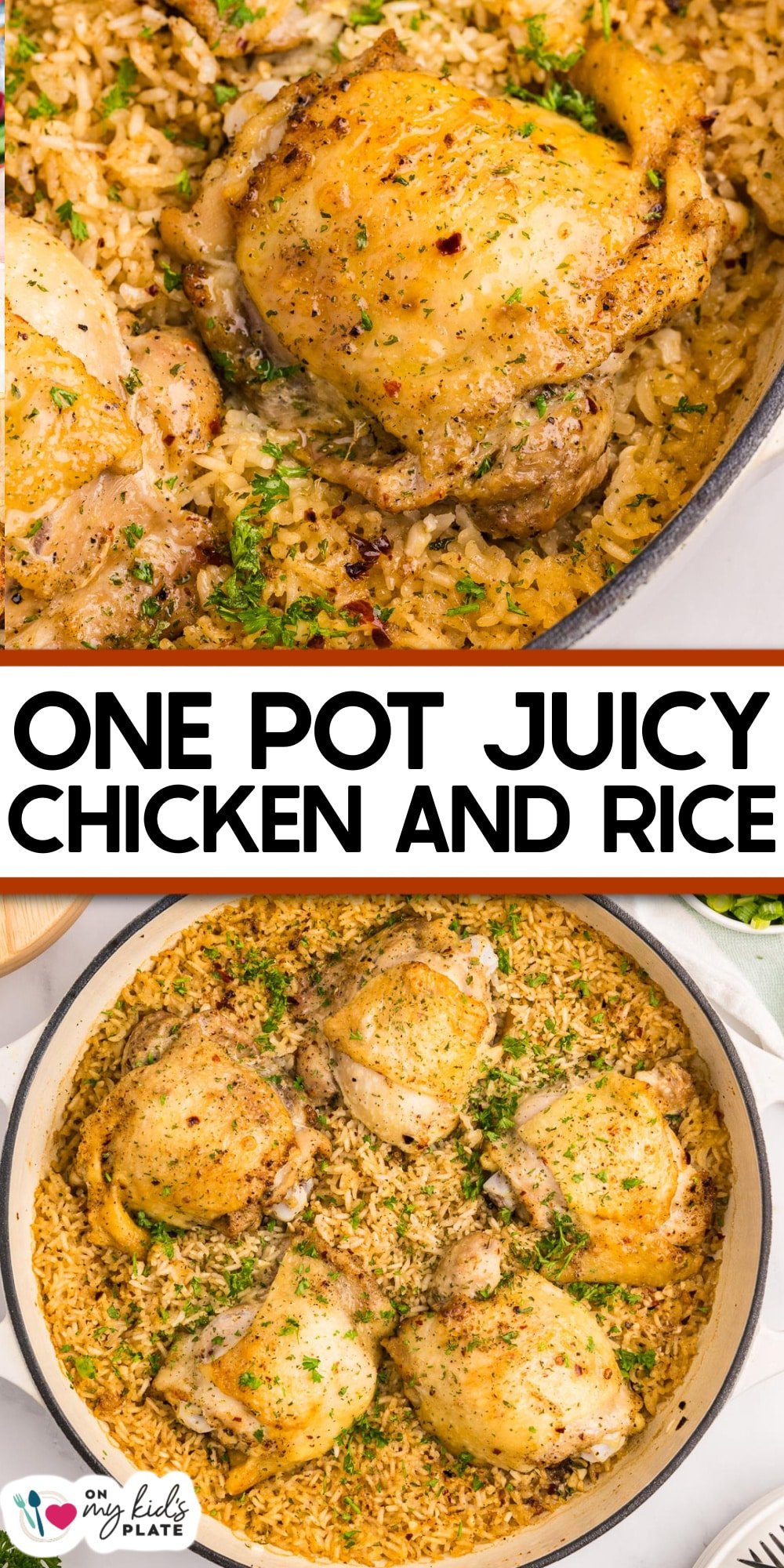 One Pot Chicken Thighs And Rice - On My Kids Plate