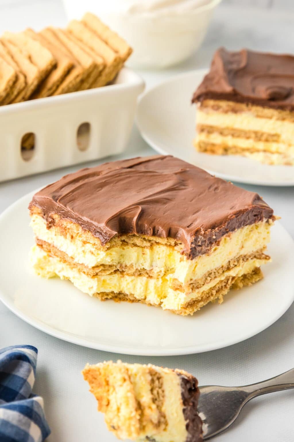 No Bake Chocolate Eclair Cake (Icebox Cake) - On My Kids Plate