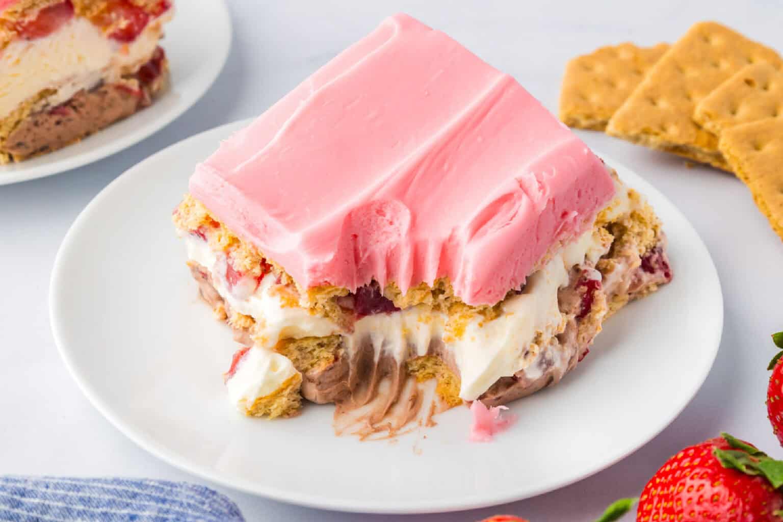 Strawberry Chocolate Eclair Cake (Icebox Cake) - On My Kids Plate